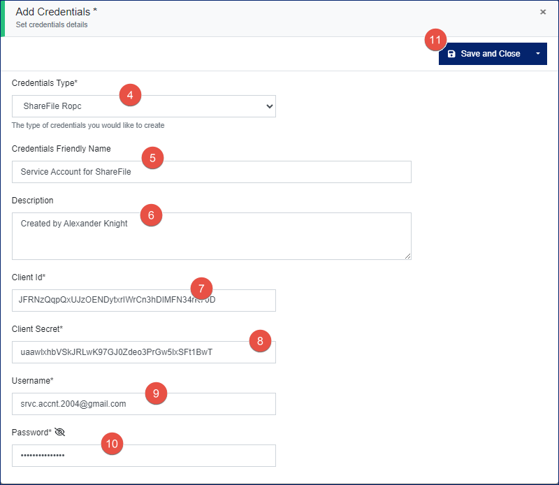 Adding ShareFile Credentials Adding ShareFile Credentials